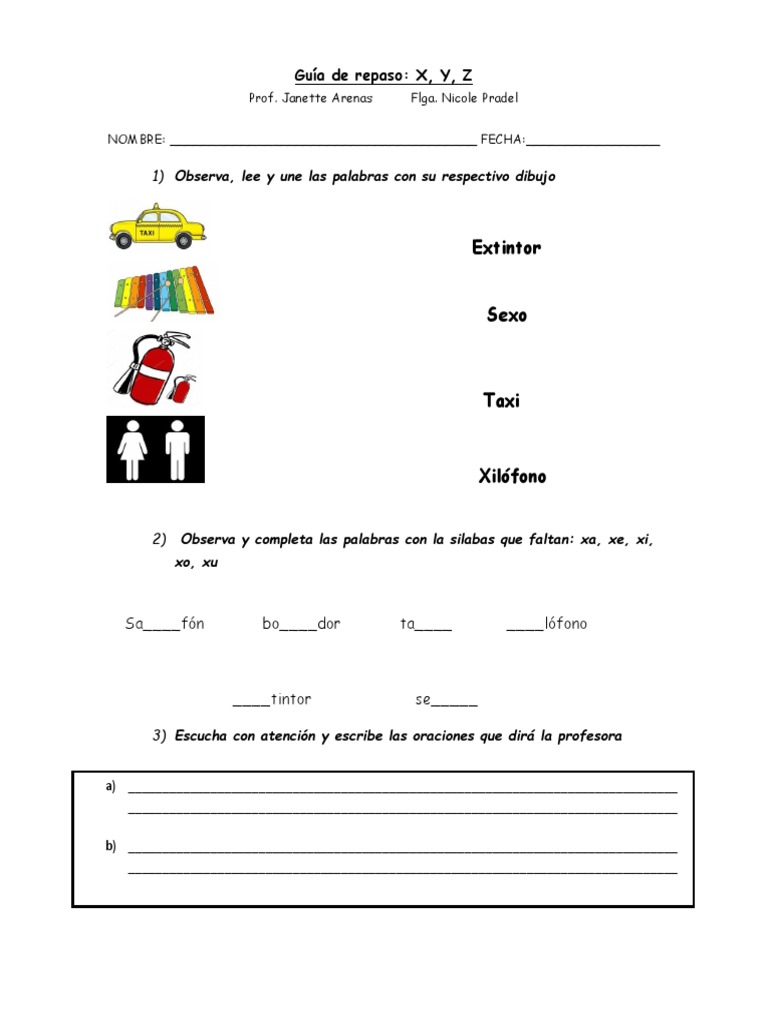 Actividades con X, Y, Z para Niños | PDF