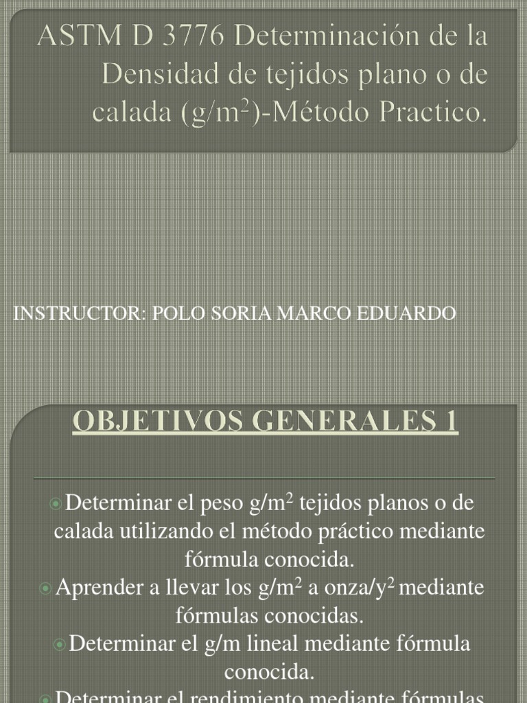 Determinación de Densidad Textil ASTM D3776 | PDF | Balanza | Densidad