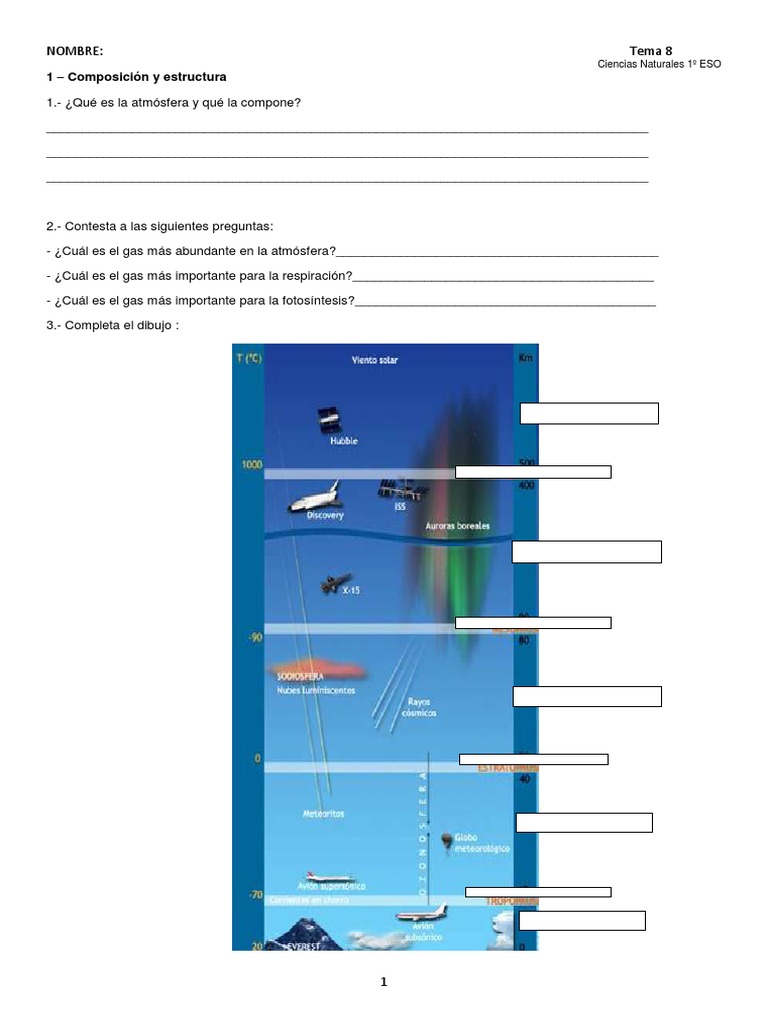 Guía de la Atmósfera para 1º ESO | PDF | Atmósfera | Nube
