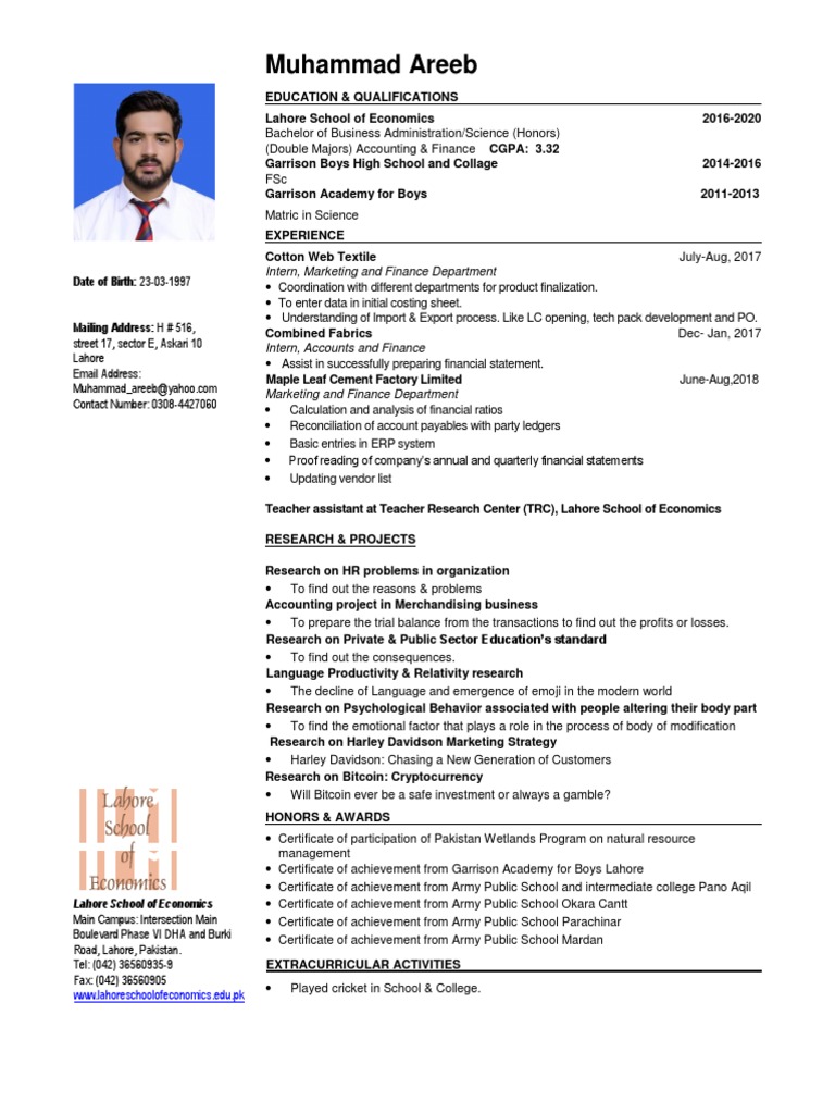 Areeb CV | PDF | Accounting | Financial Statement