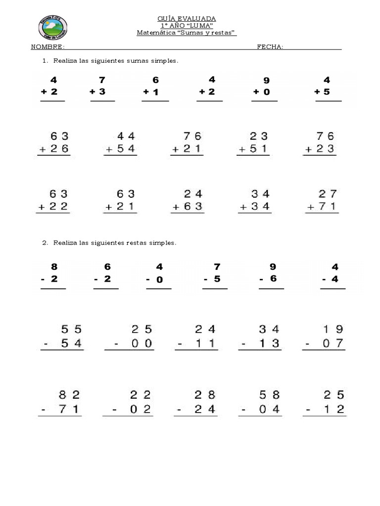 Prueba 7 Sumas y Restas | PDF
