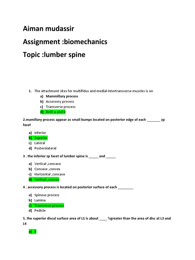 Lumber Spine Mcqs | PDF
