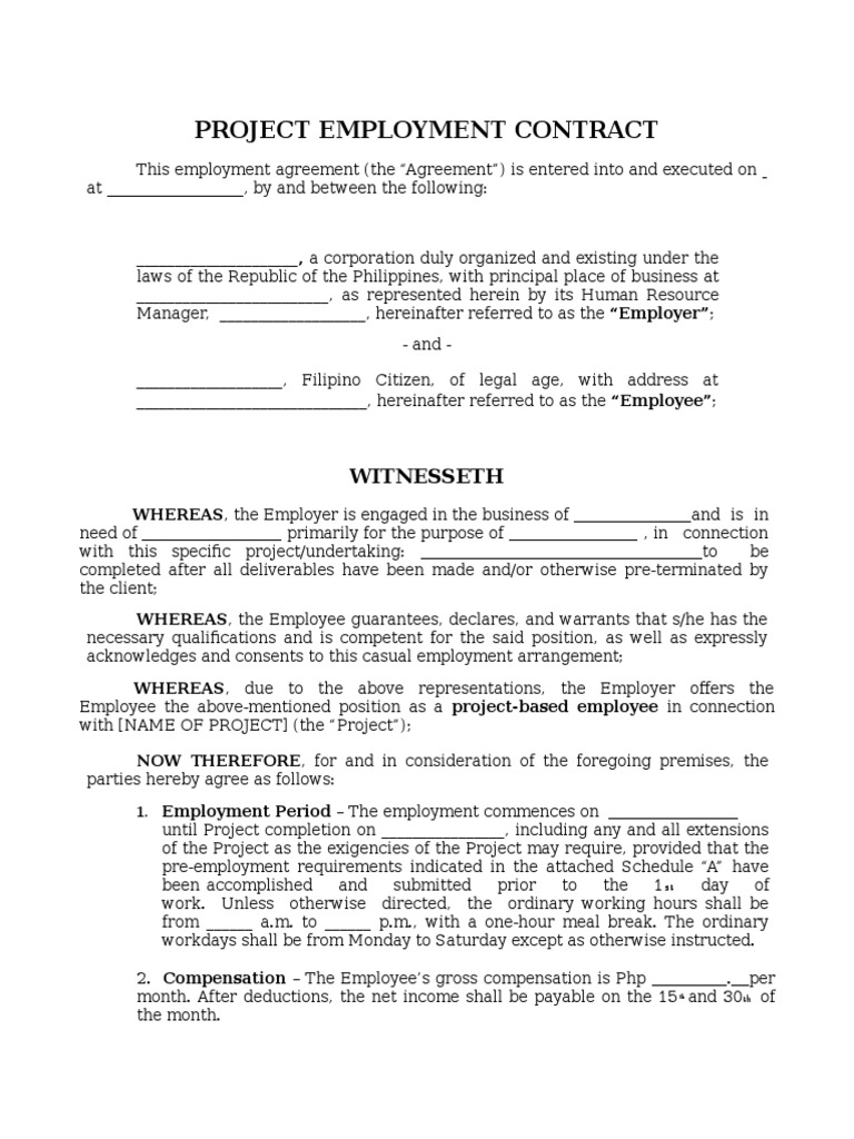 Project Based Employment Contract | PDF | Employment | Civil Law (Legal ...