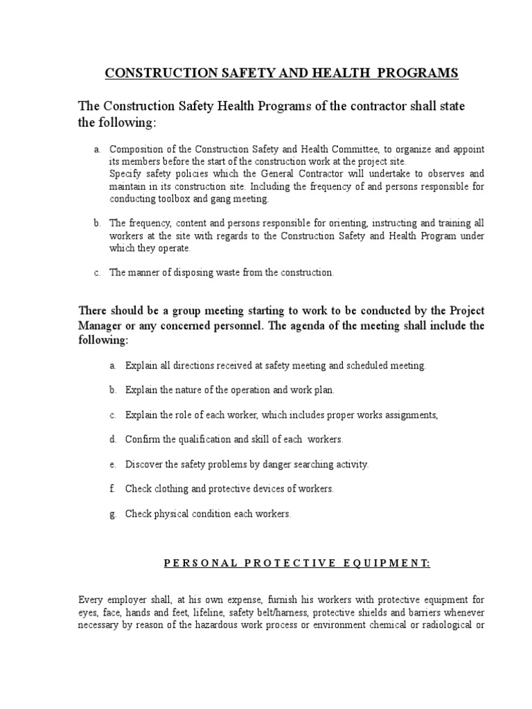 Construction Safety and Health Programs | PDF | Personal Protective ...