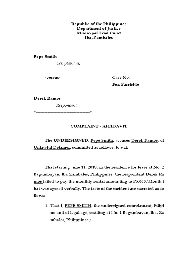 Sample Affidavit of Complaint Format | PDF | Affidavit | Virtue