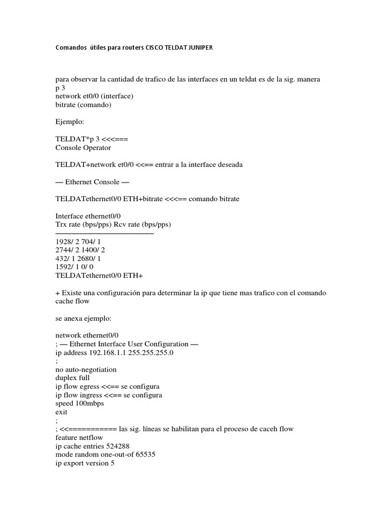 Comandos Útiles para Routers CISCO TELDAT JUNIPER | PDF
