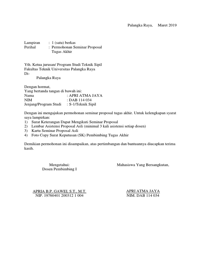 03-01 Surat Permohonan Seminar Proposal | PDF