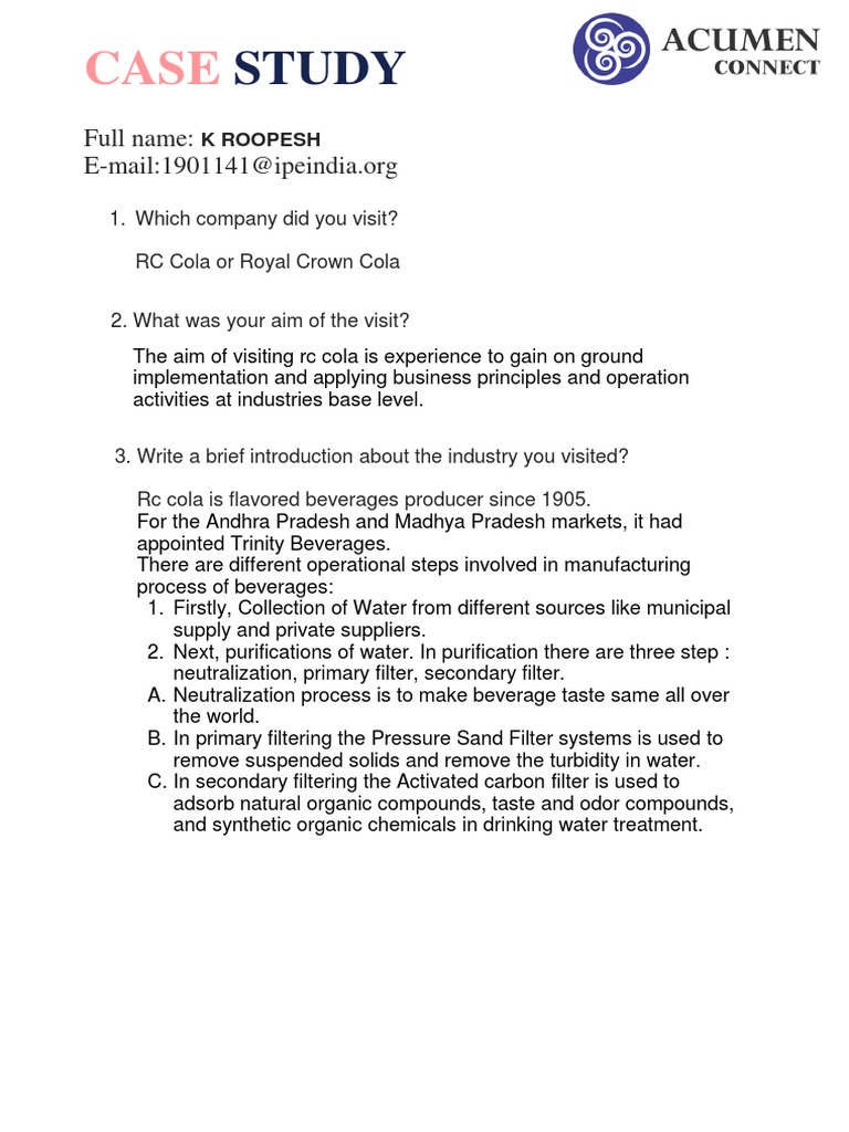 RC Cola Case Study | PDF | Water Purification | Soft Drink