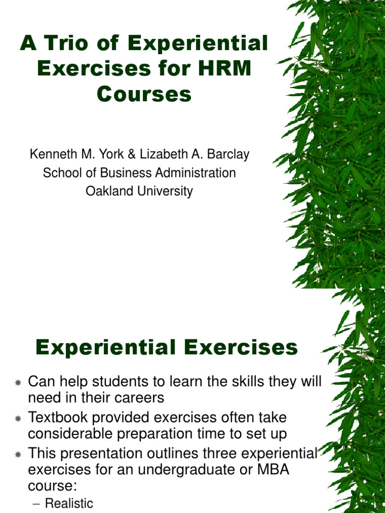 Trio of Experiential Exercises For HRM Courses 5 | PDF | Learning ...