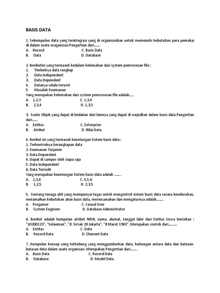 Soal Basis Data Kelas Xii | PDF