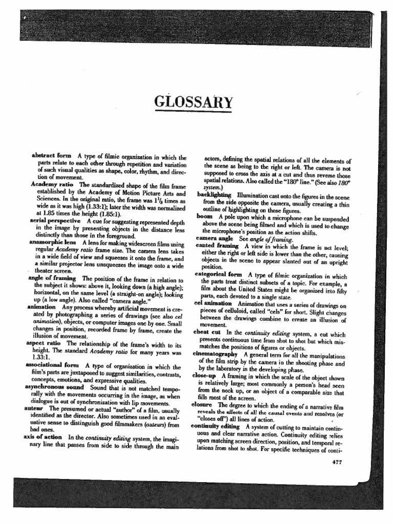 Glossary of Film Terms | PDF
