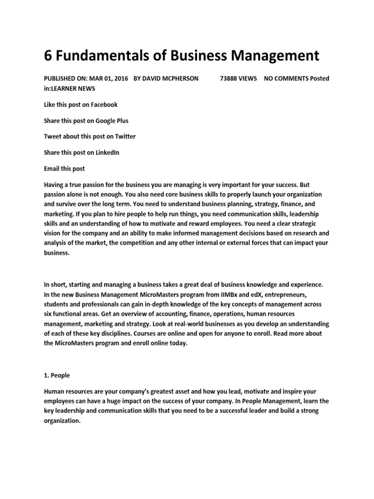 6 Fundamentals of Business Management | PDF | Strategic Management ...