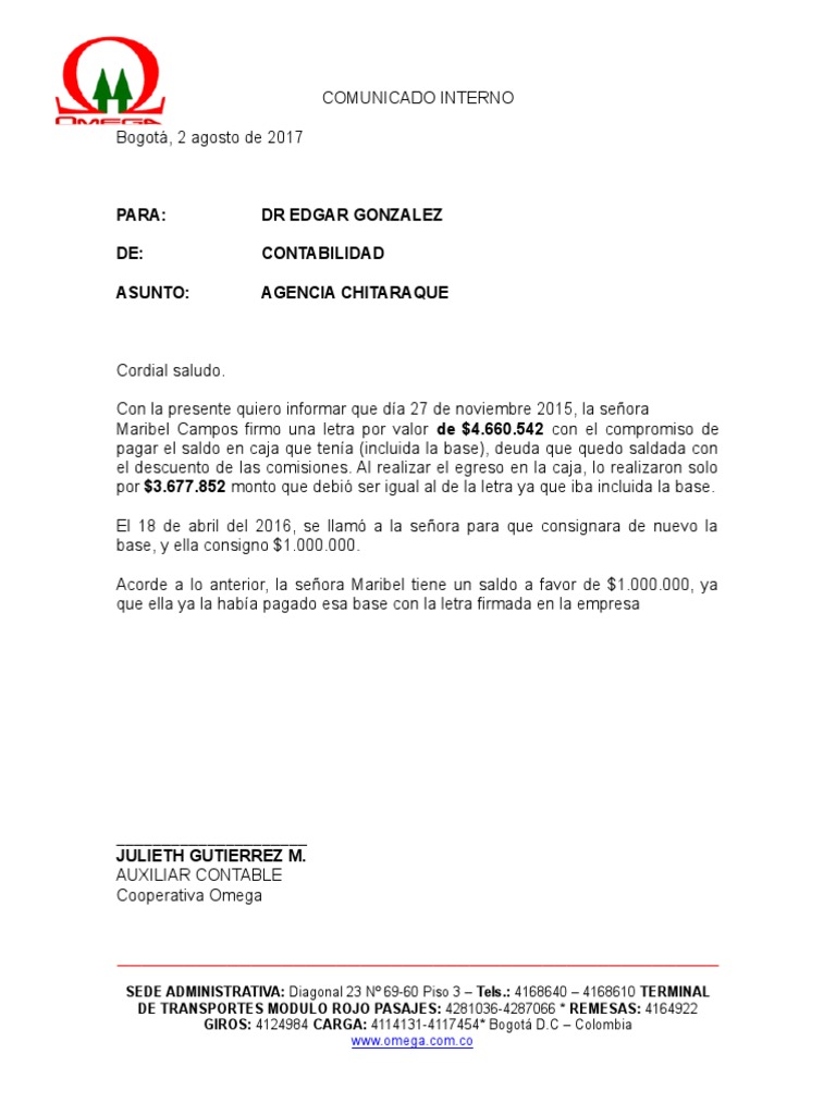 Comunicado Interno | PDF | Bogotá | Contabilidad