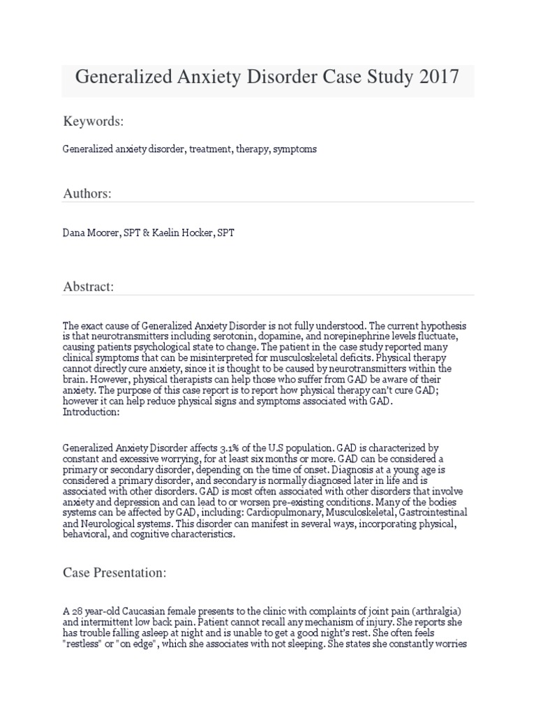 Generalized Anxiety Disorder Case Study 2017 | PDF | Generalized ...