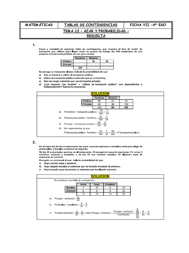 Tablas de Contingencia | PDF | Enseñanza de matemática