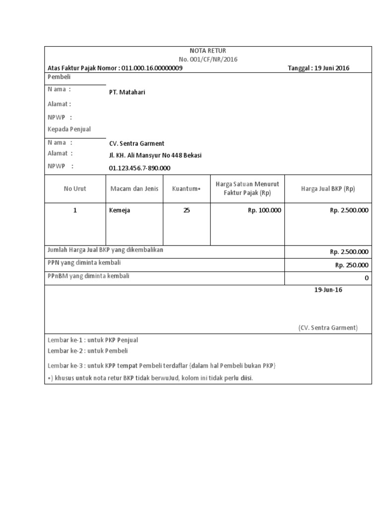 Nota Retur PT Matahari | PDF