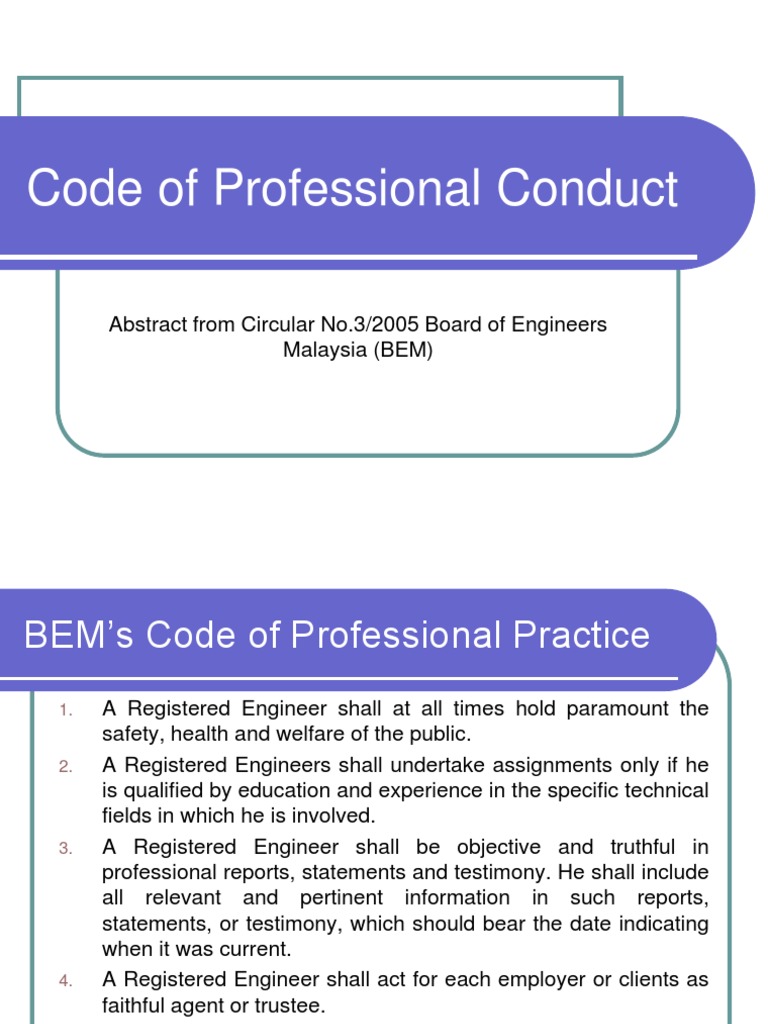 Bem Code of Professional Conduct | PDF | Engineer | Profession