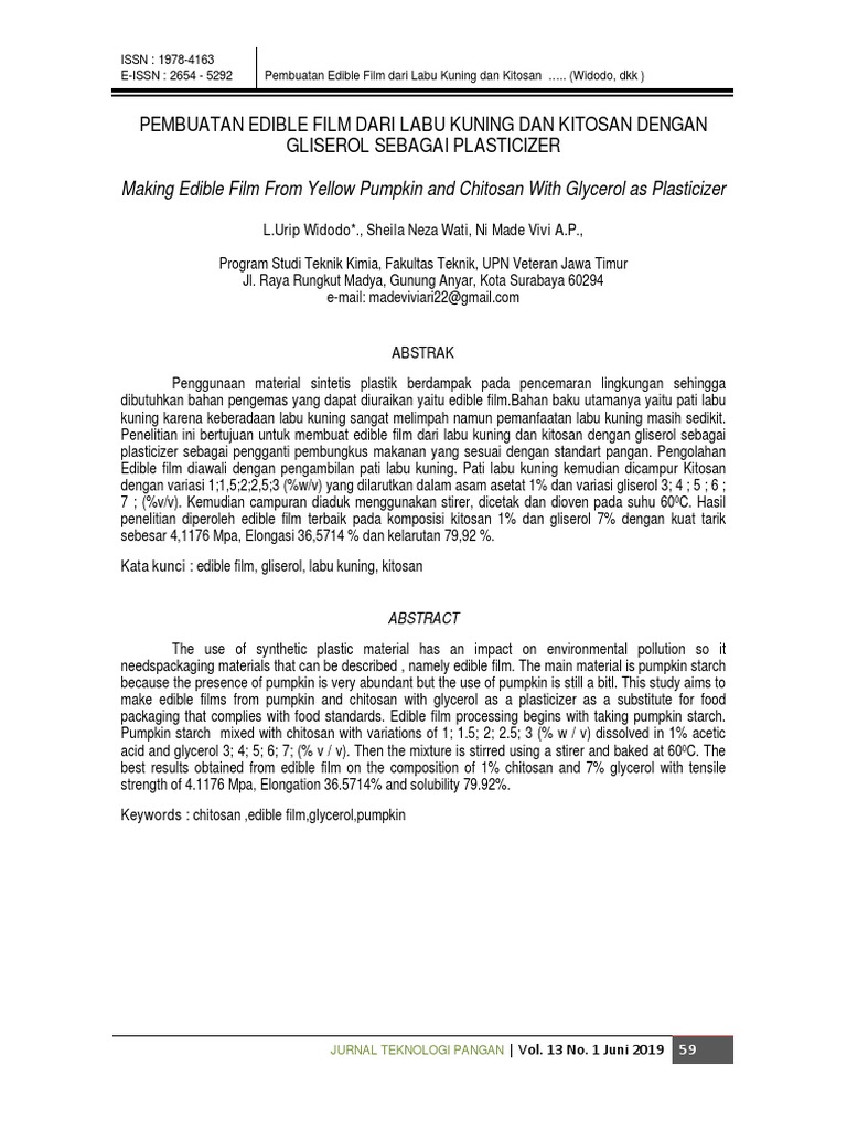 Pembuatan Edible Film Dari Labu Kuning Dan Kitosan | PDF