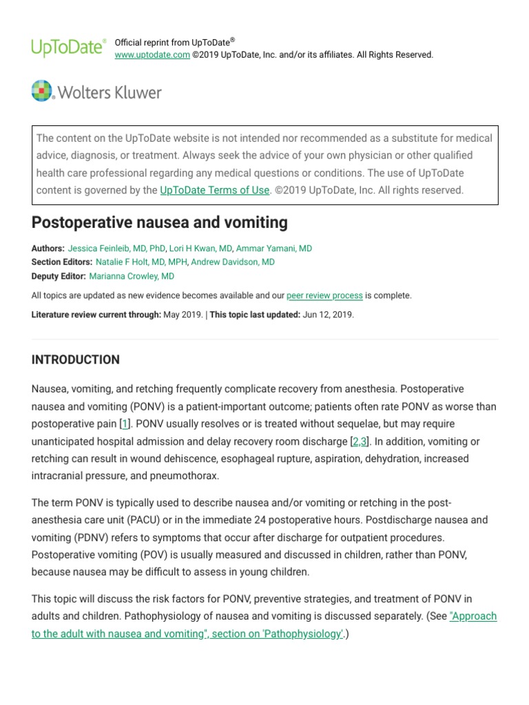 Postoperative Nausea and Vomiting | Download Free PDF | Anesthesia | Nausea