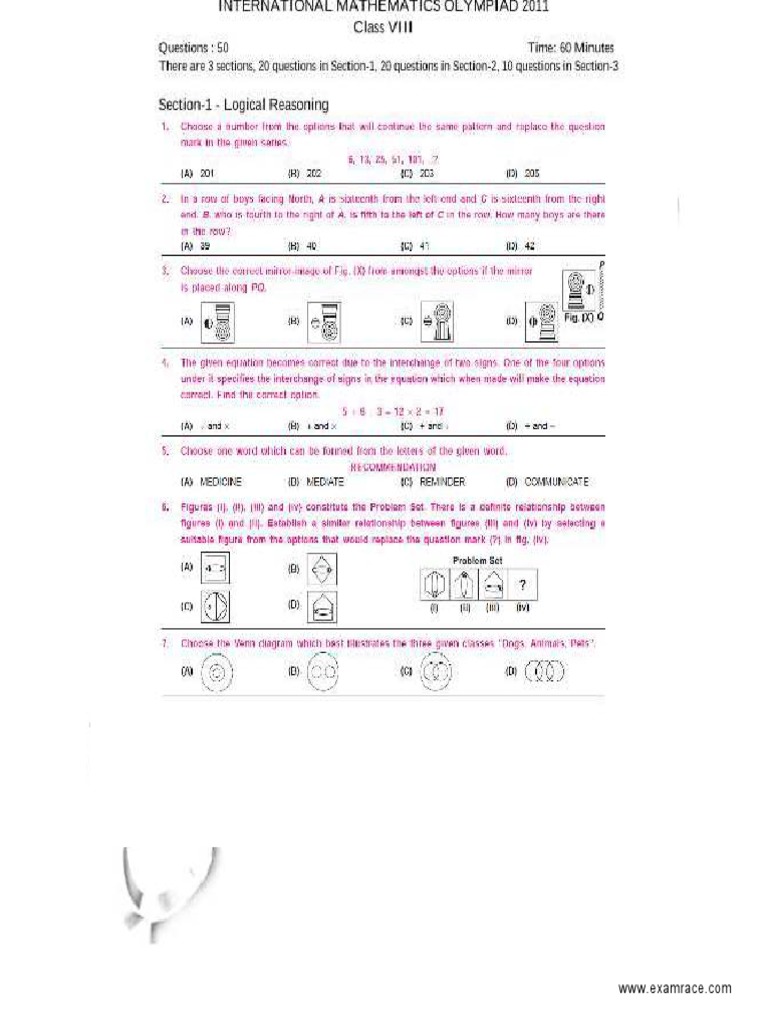 IMO Class 8 Paper 2011 | PDF