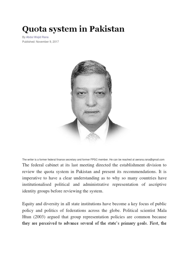 Quota System in Pakistan by Rana Wajid | PDF | Affirmative Action ...
