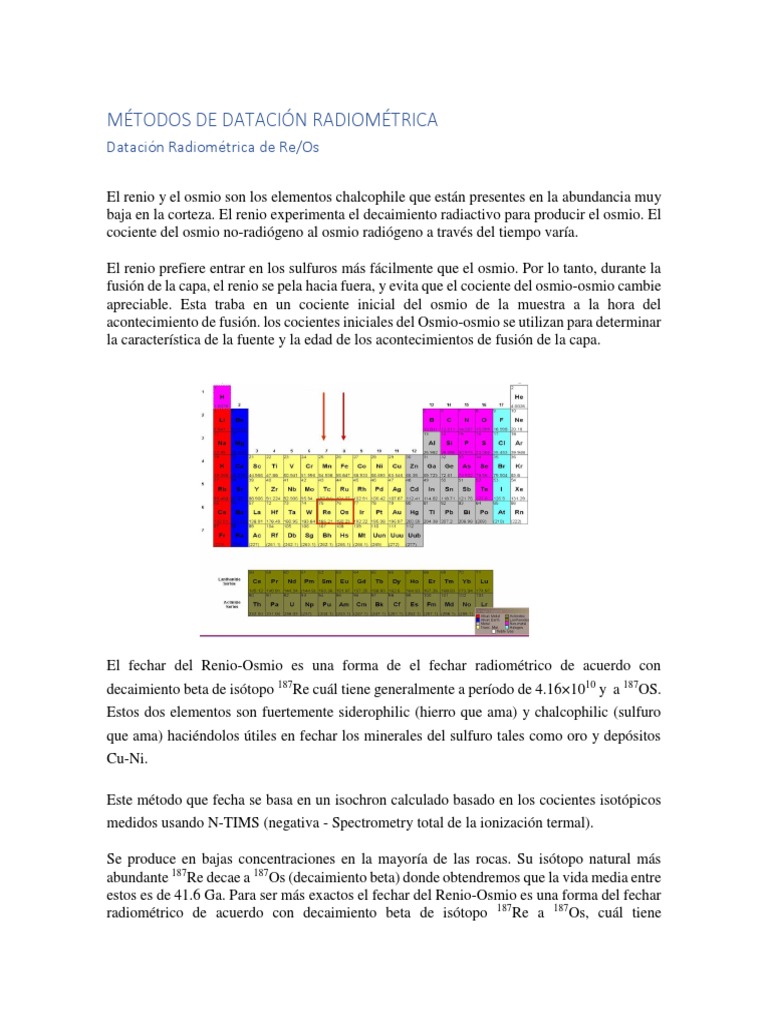 MÉTODOS DE DATACIÓN RADIOMÉTRICA Datación Radiométrica de Re/Os | PDF ...