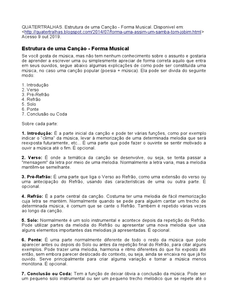 Estrutura de Uma Canção - Forma Musical | Download grátis PDF | Formas ...