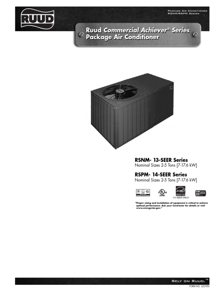 Ruud RSNM Specification Sheet PDF | PDF | Air Conditioning | Home Appliance
