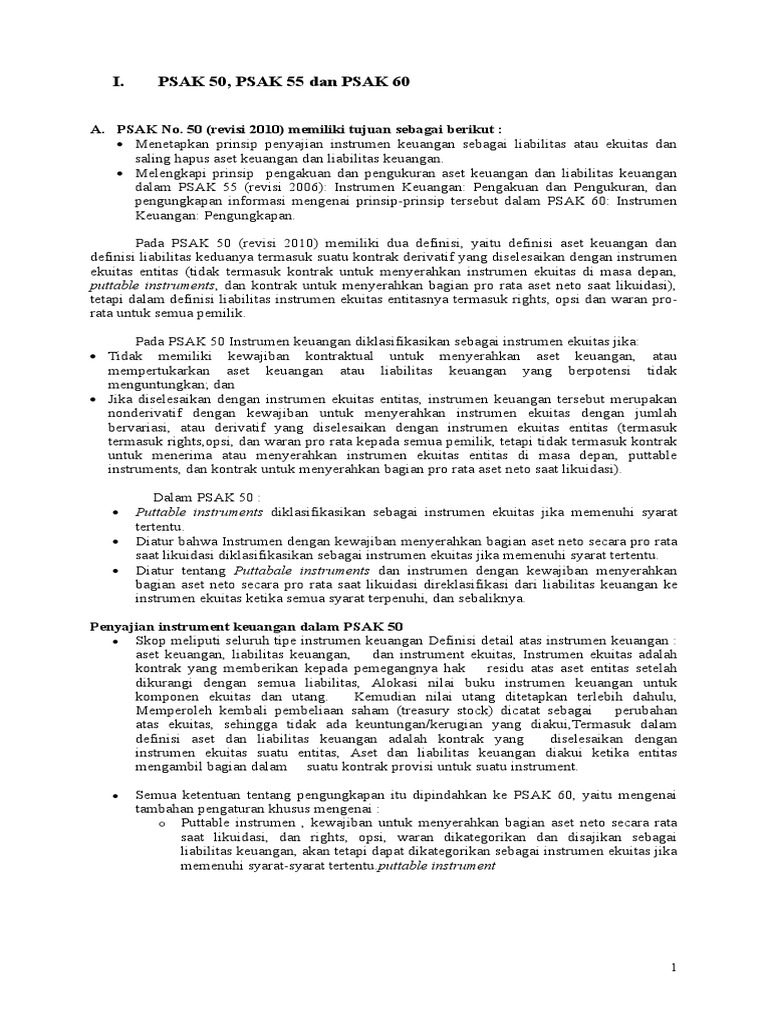 Instrumen Keuangan Psak 50 | PDF