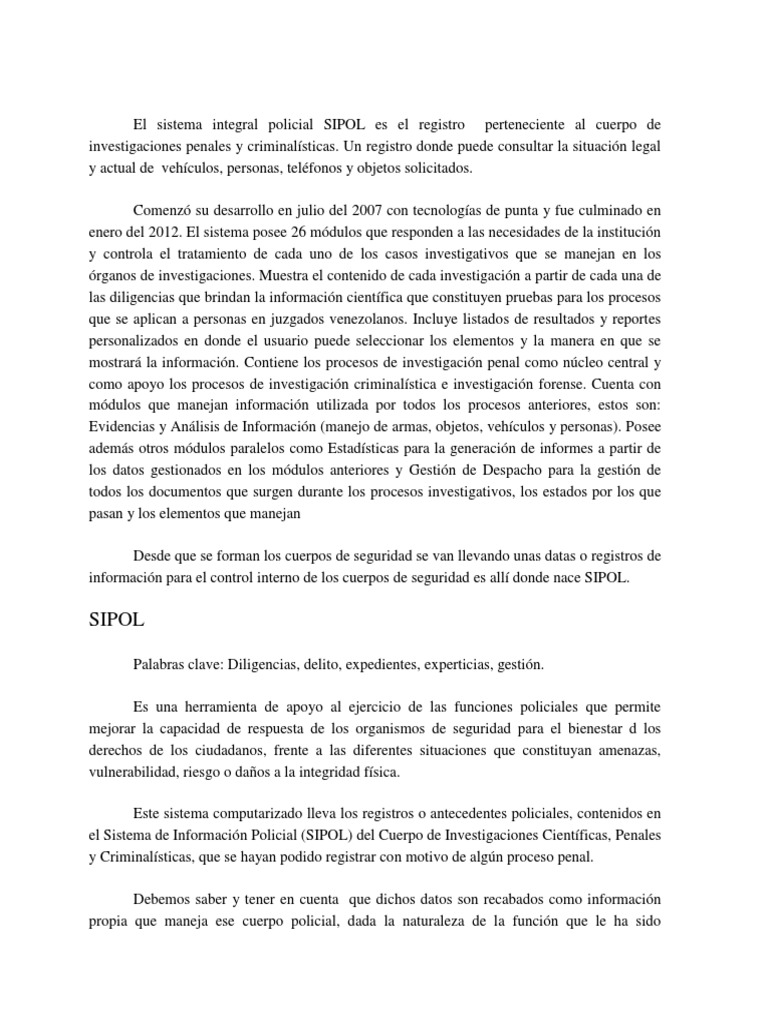 El Sistema Integral Policial SIPOL | PDF | Policía | Información