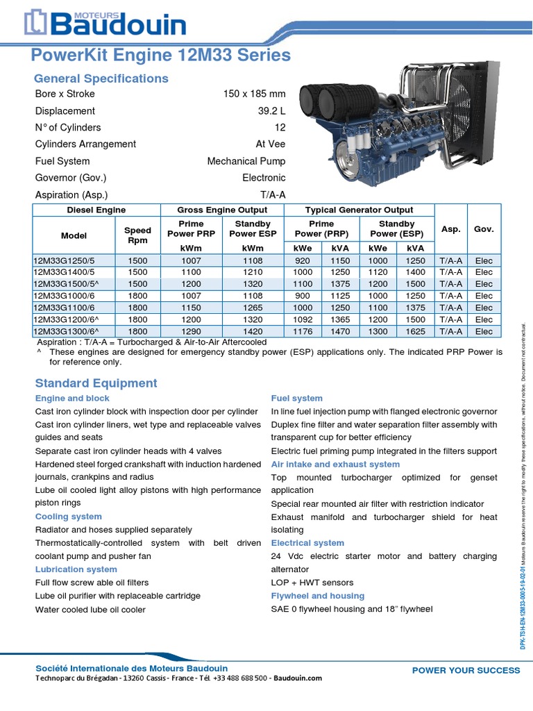 Baudouin 12M33 SpecSheet | PDF | Turbocharger | Piston