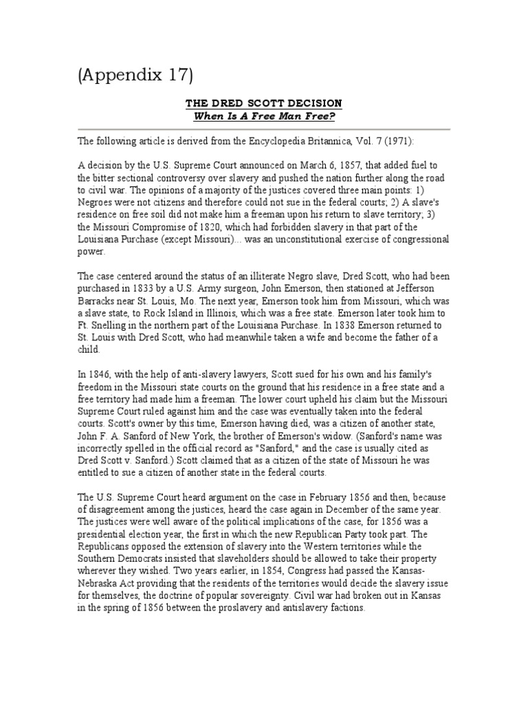 Dred Scott Reading | PDF | Dred Scott V. Sandford | Roger B. Taney