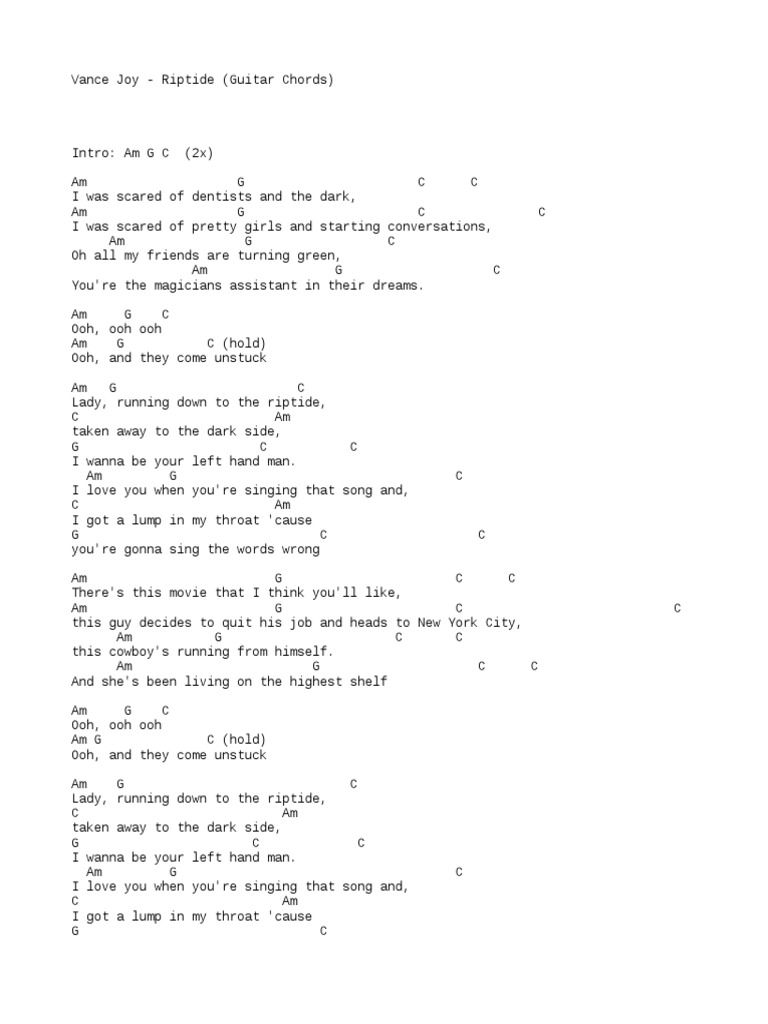 Chords Vance-Joy Riptide | PDF | Songs | Musical Compositions