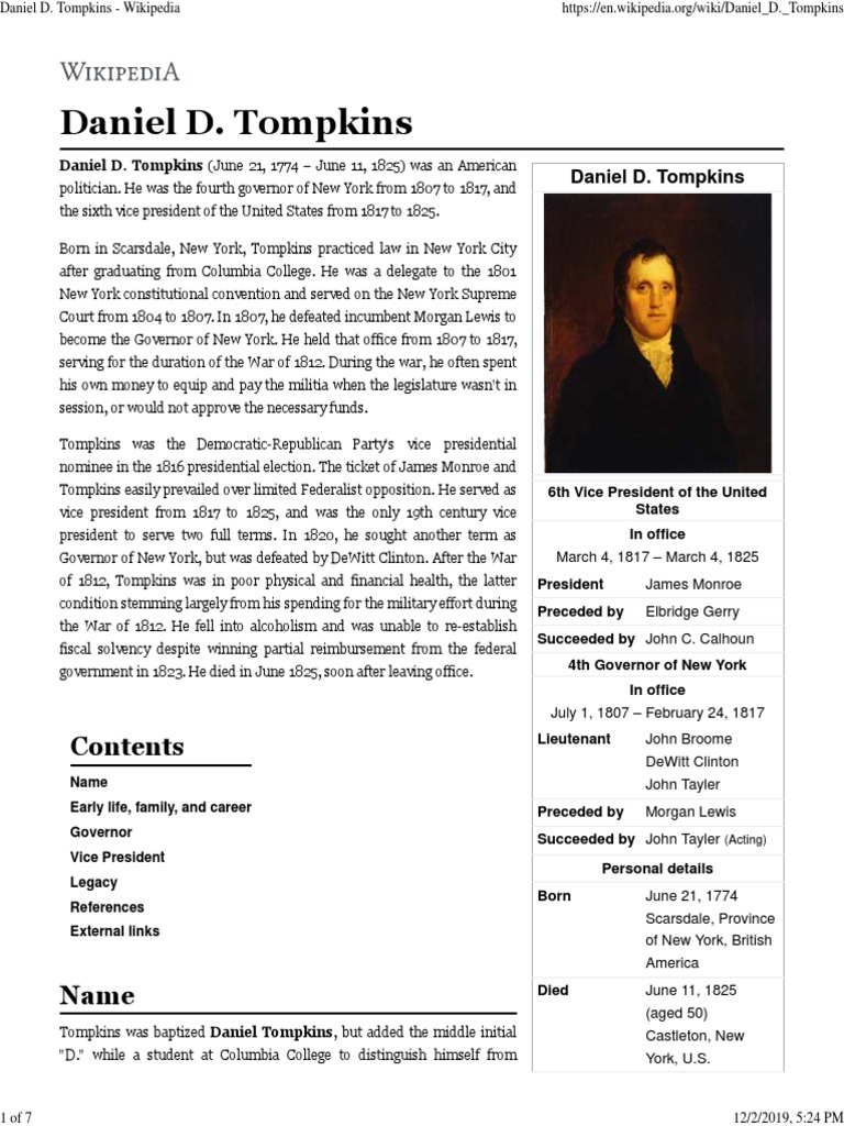 Daniel D. Tompkins PDF | PDF | Politics Of The United States | American ...