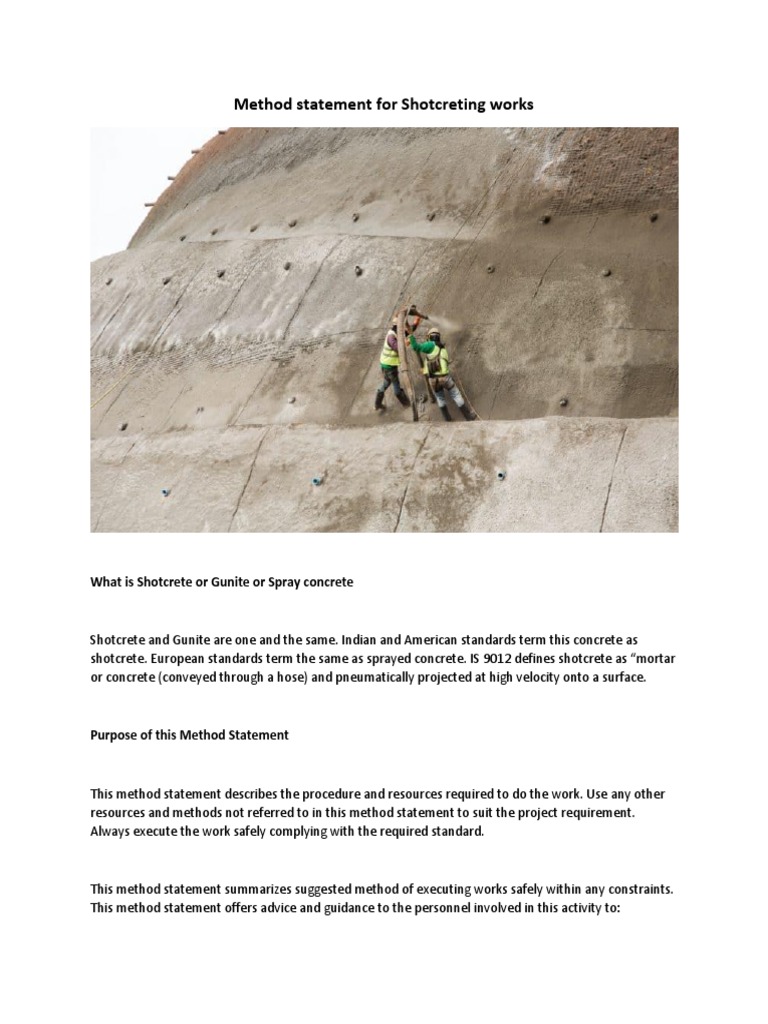 Shotcrete Work Method Statement | PDF | Concrete | Building Engineering