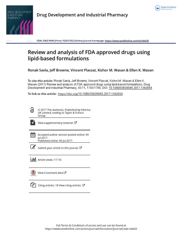 Review and Analysis of FDA Approved Drugs Using Lipid Based ...
