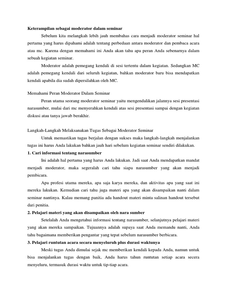 Keterampilan Moderator Seminar Efektif | PDF