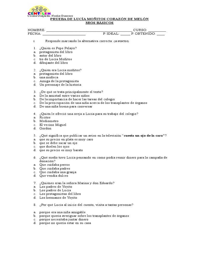 Prueba: Lucía Moñitos Corazón de Melón | PDF