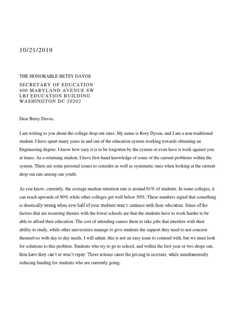 Letter To Secretary of Education | PDF | Economies | Business