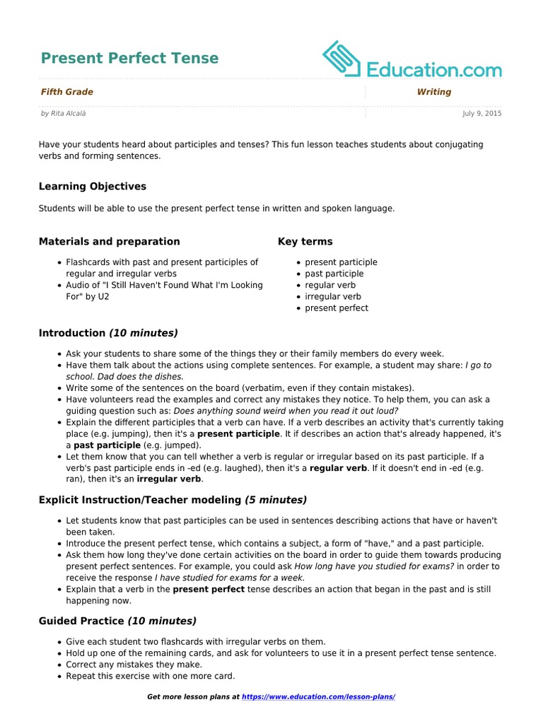 Present Perfect Tense PDF | PDF | Perfect (Grammar) | Grammatical Tense