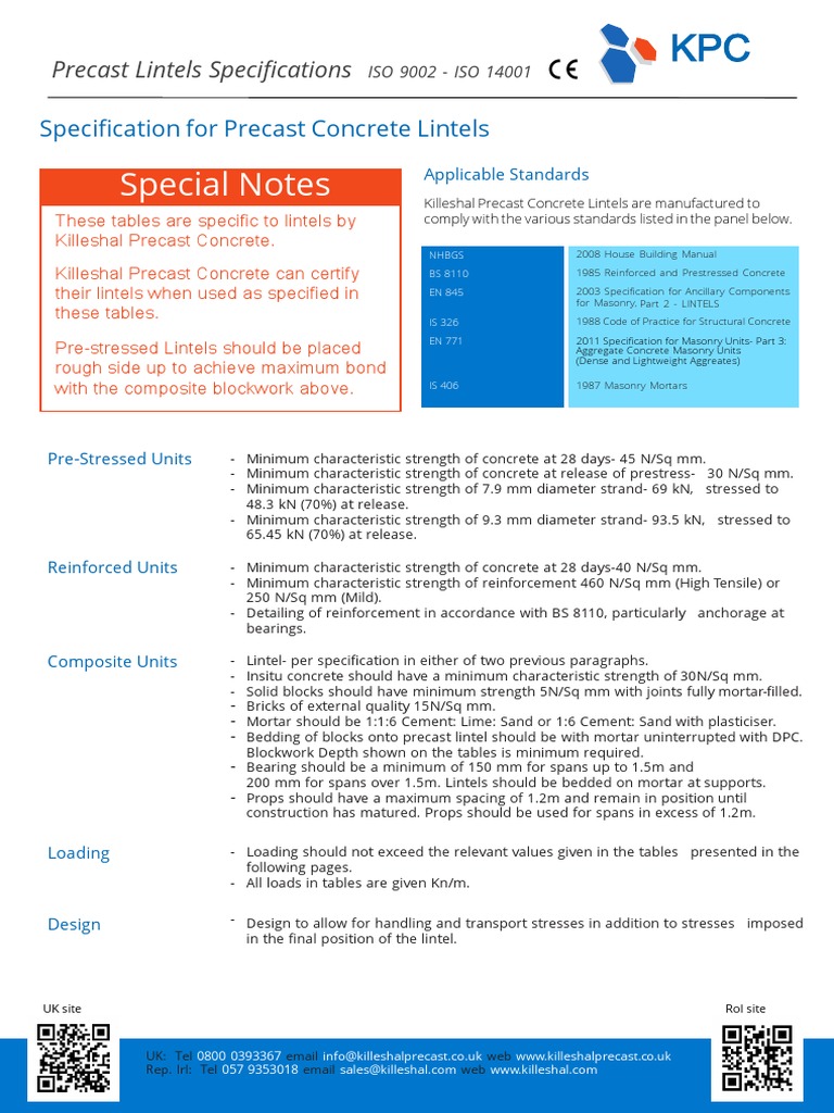 UKROI KPC Specification Precast Lintels 4 | PDF | Prestressed Concrete ...