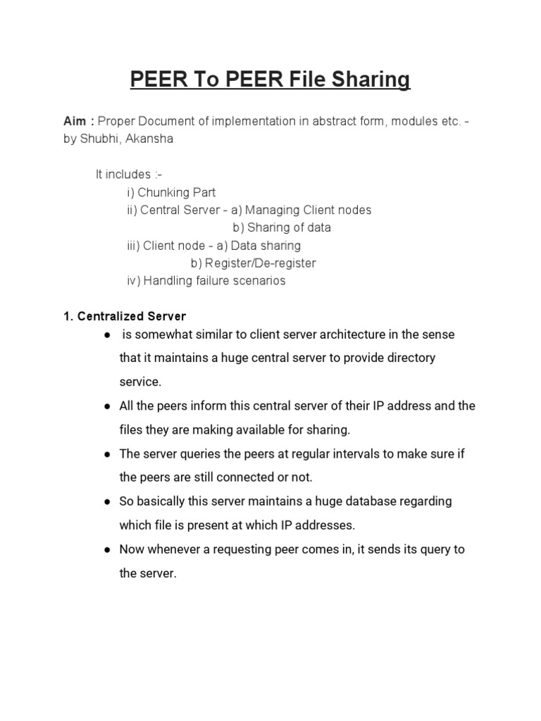 Peer-to-Peer File Sharing System | PDF | Peer To Peer | Client–Server Model Peer-to-Peer File Sharing System | PDF | Peer To Peer | Client–Server Model