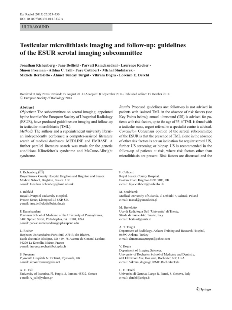 Testicular Microlithiasis Imaging And Follow Up Pdf Testicle