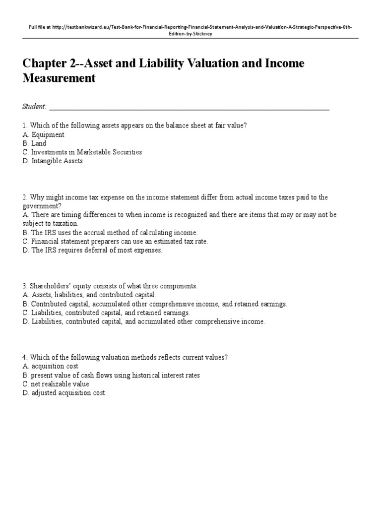 Test Bank For Financial Reporting Financial Statement Analysis and ...
