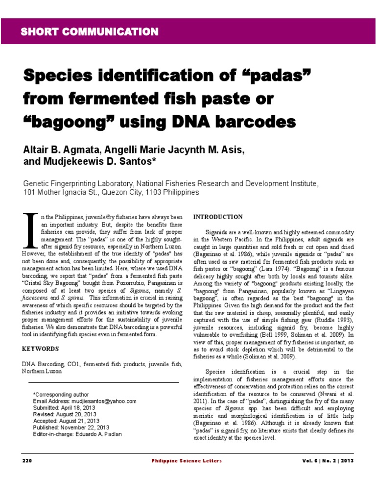 Agmata Et Al. 2013 - Species Identification of Padas From Fermented ...