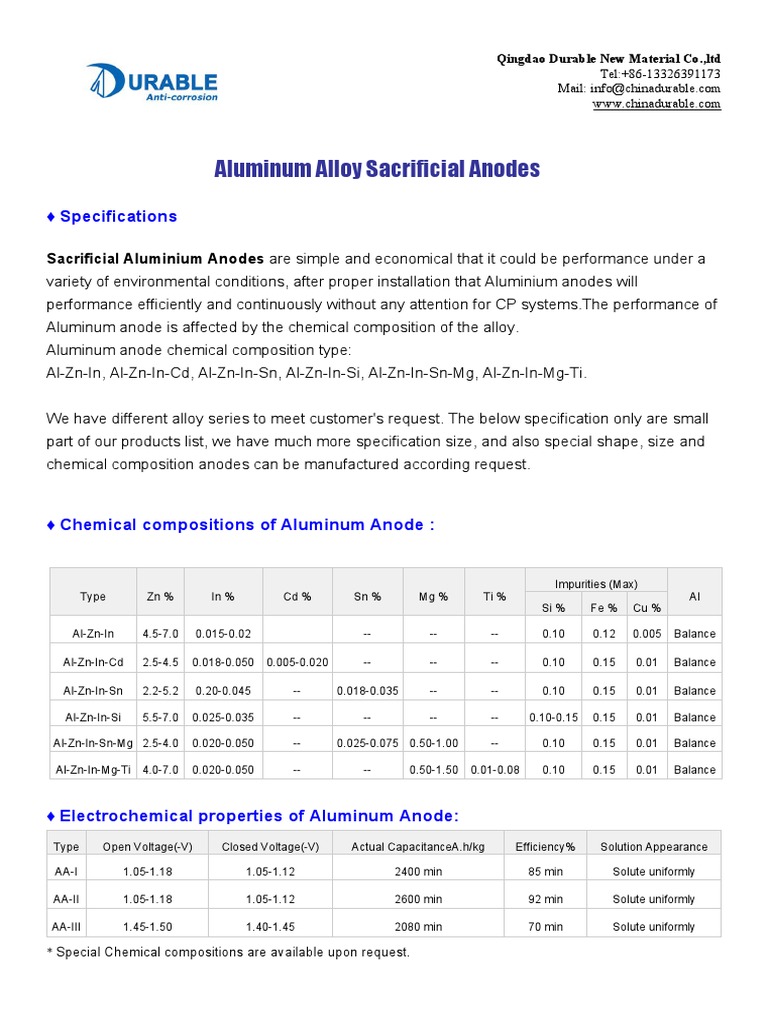 Aluminum Sacrificial Anodes | PDF | Aluminium | Sets Of Chemical Elements