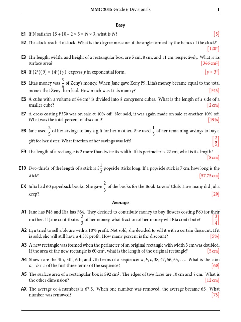 MMC 2015 Gr6 Div | PDF | Area | Rectangle