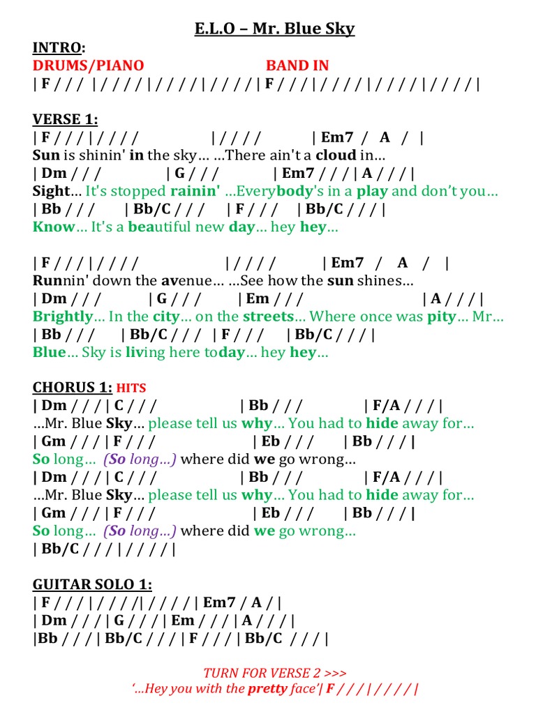 E.L.O. - Mr. Blue Sky | PDF | Songs | Musical Compositions