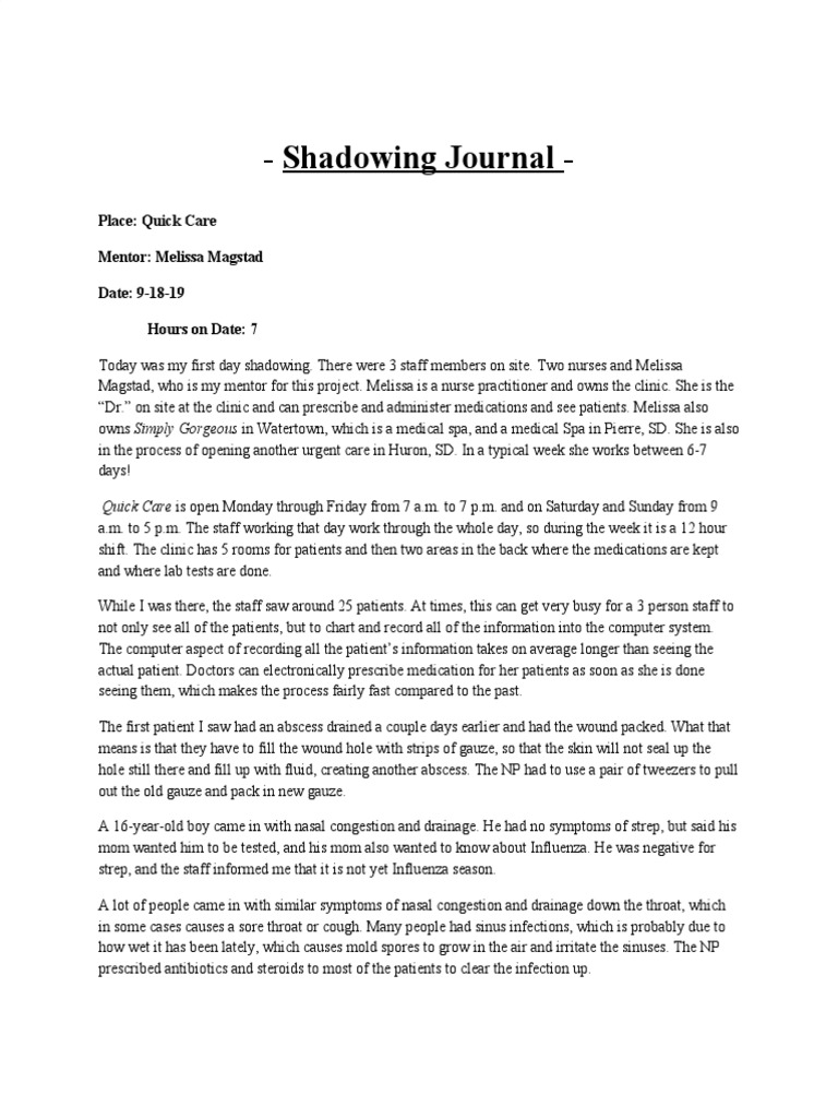 Shadowing Journal | Download Free PDF | Medical Specialties | Clinical ...
