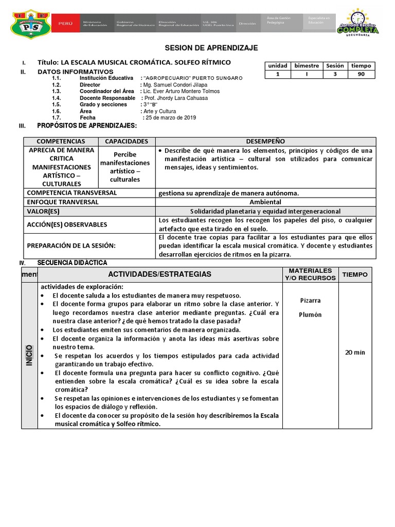 Sesion de Aprendizaje #3 Jhordy | PDF | Maestros | Aprendizaje